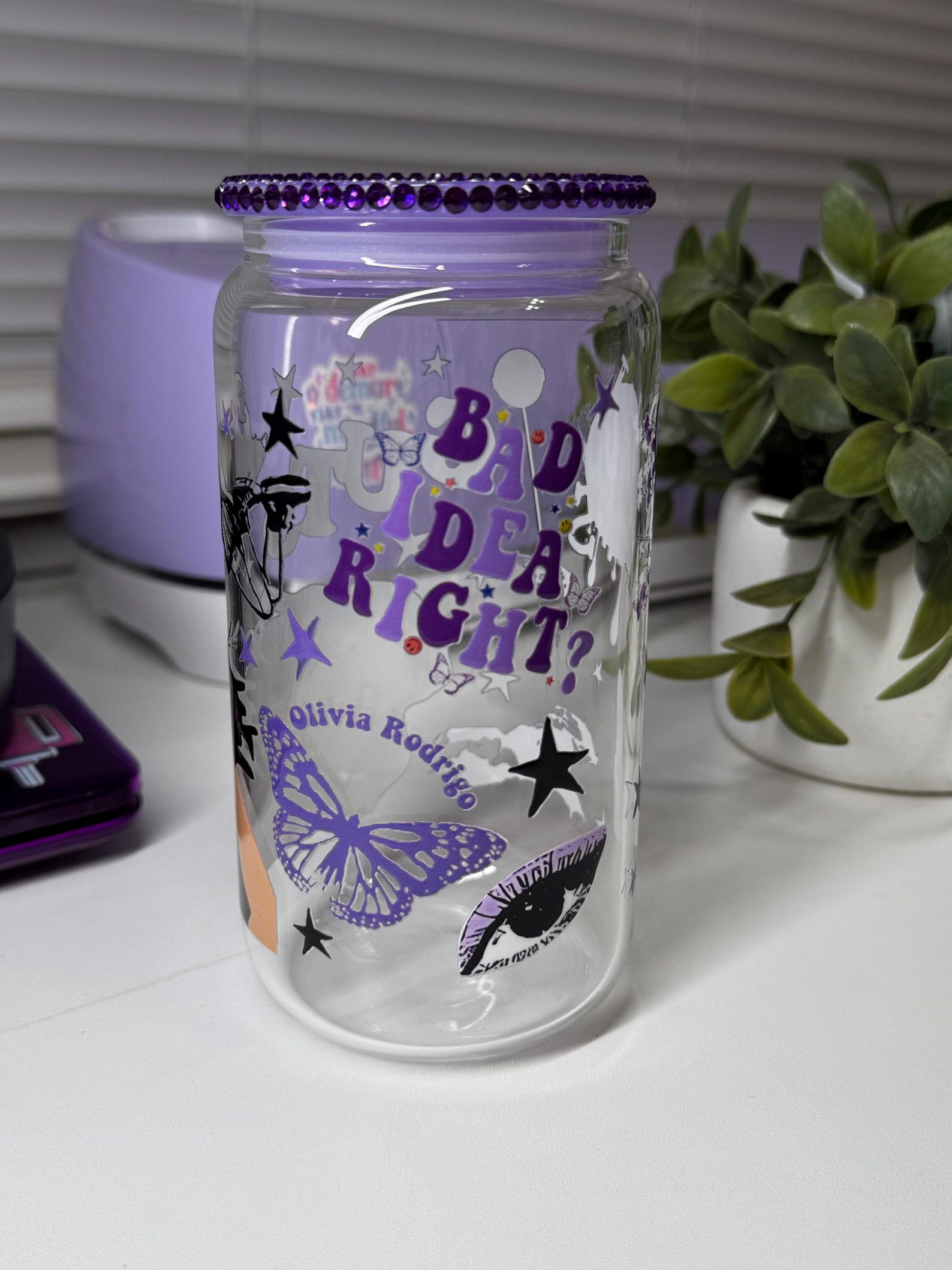 Olivia Rodrigo Guts Glass Cup- With Rhinestone Lid/ Olivia Rodrigo ...
