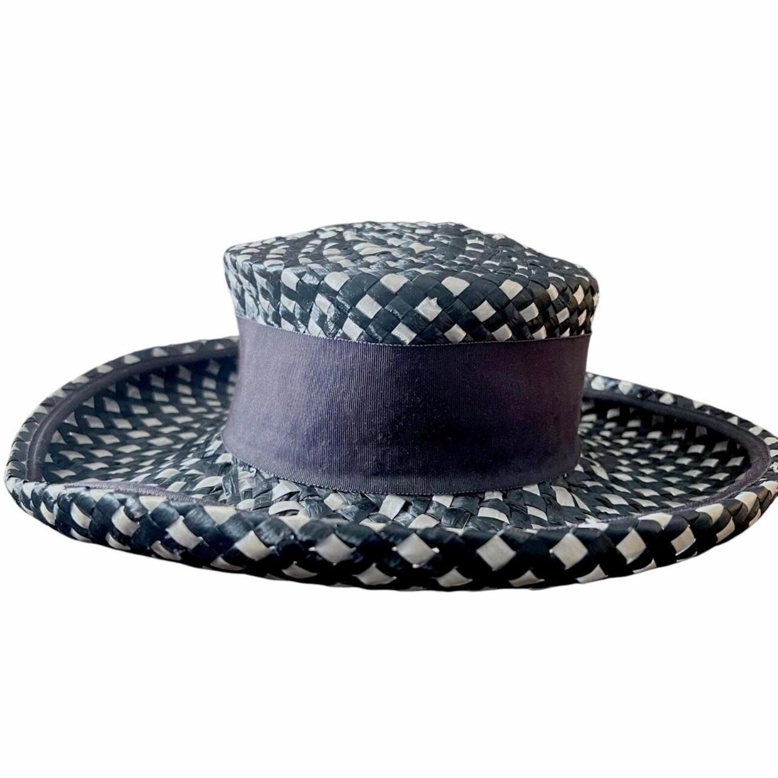 VTG Joseph Magnin Hat Blue White Cellophane Straw Ribbon 1960 - Etsy