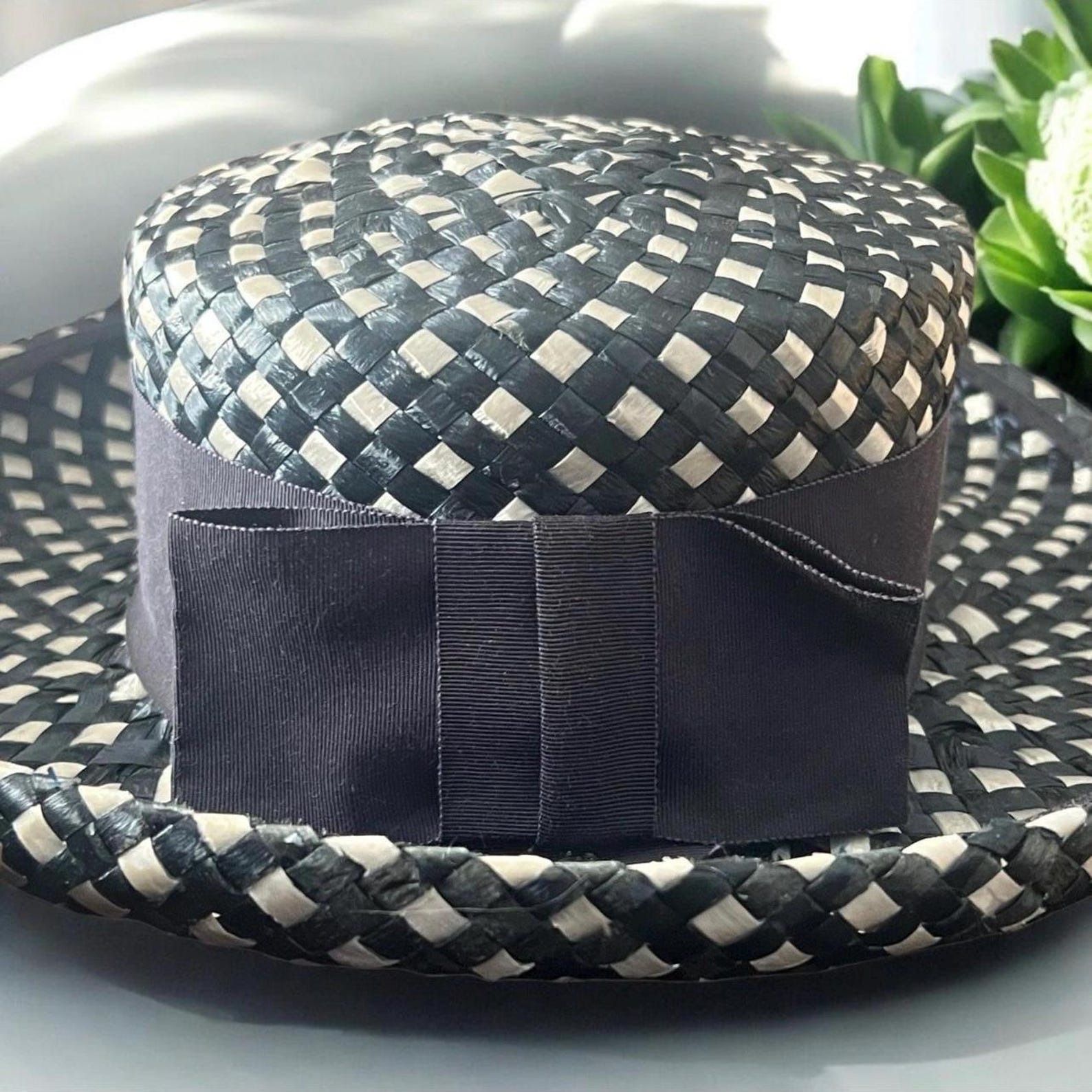 VTG Joseph Magnin Hat Blue White Cellophane Straw Ribbon 1960 - Etsy