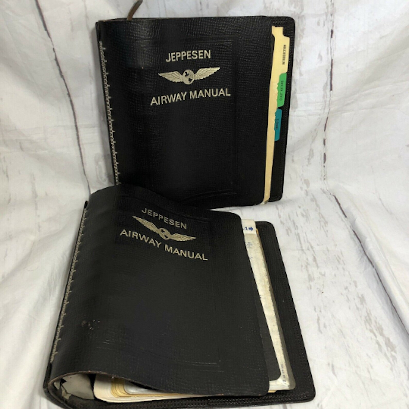 Jeppesen Airway Flight Binders 2 Black Leather With Gold Text Vintage ...