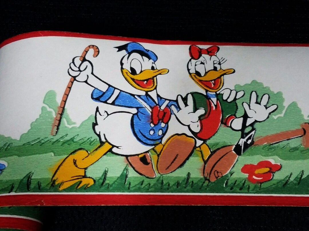 Vintage 1940 Dex Colored Wallpaper Boarder Walt Disney Donald Daisy ...