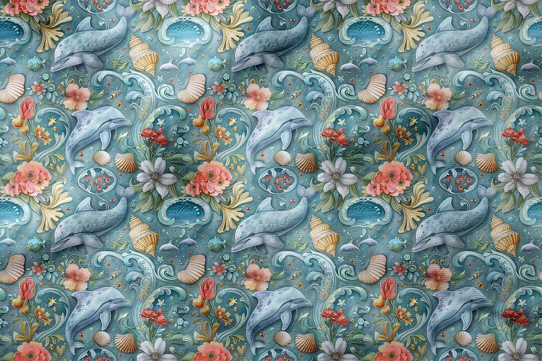 Dolphin Fabric, Upholstery Fabric by the Yard, Digital Printed Fabric ...