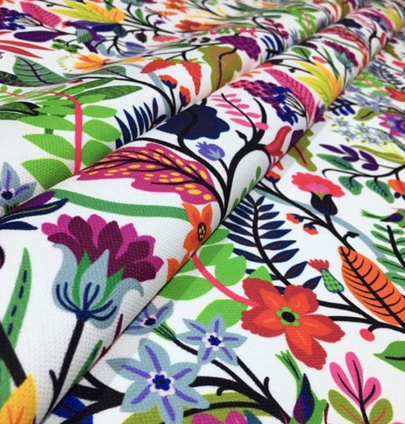 Mexican Otomi Floral Fabric by the Yard, Microfiber Upholstery Fabric ...