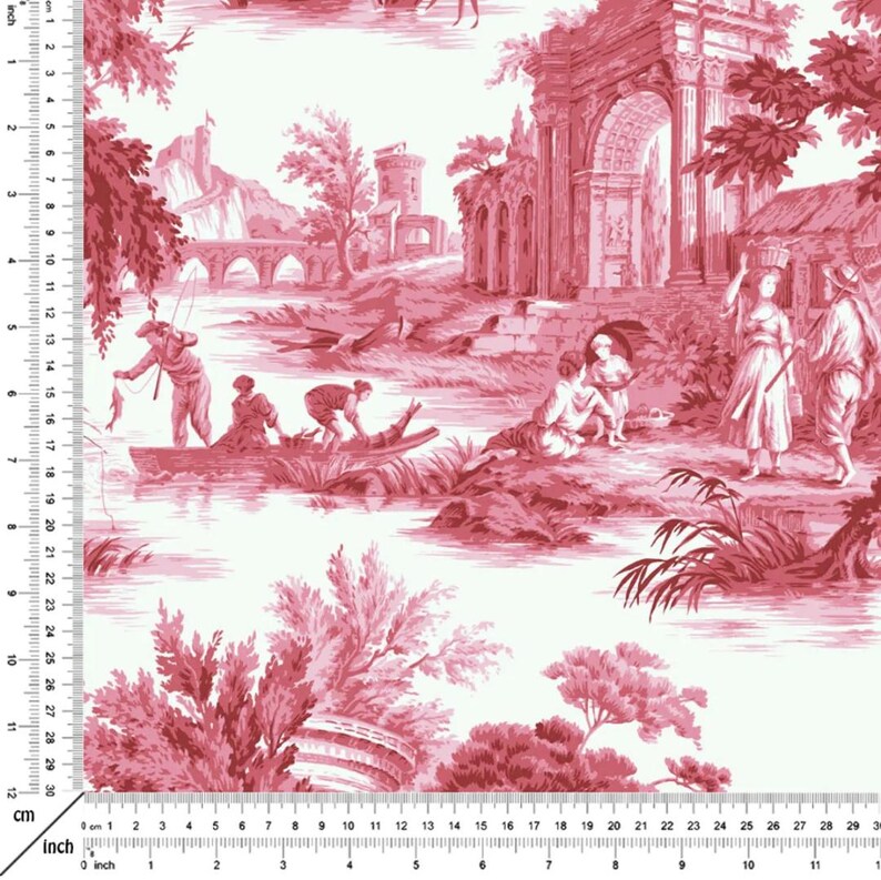 Pink Toile De Jouy Vintage Women, Female Silhouettes Among Trees and ...