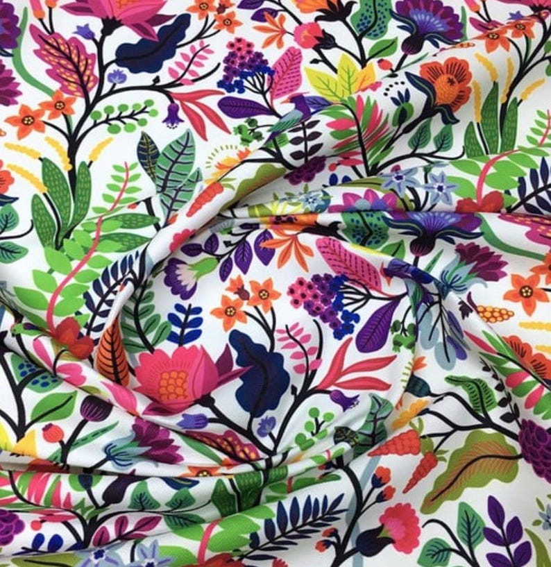 Mexican Otomi Floral Fabric by the Yard, Microfiber Upholstery Fabric ...