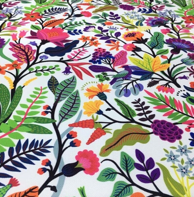Mexican Otomi Floral Fabric by the Yard, Microfiber Upholstery Fabric ...