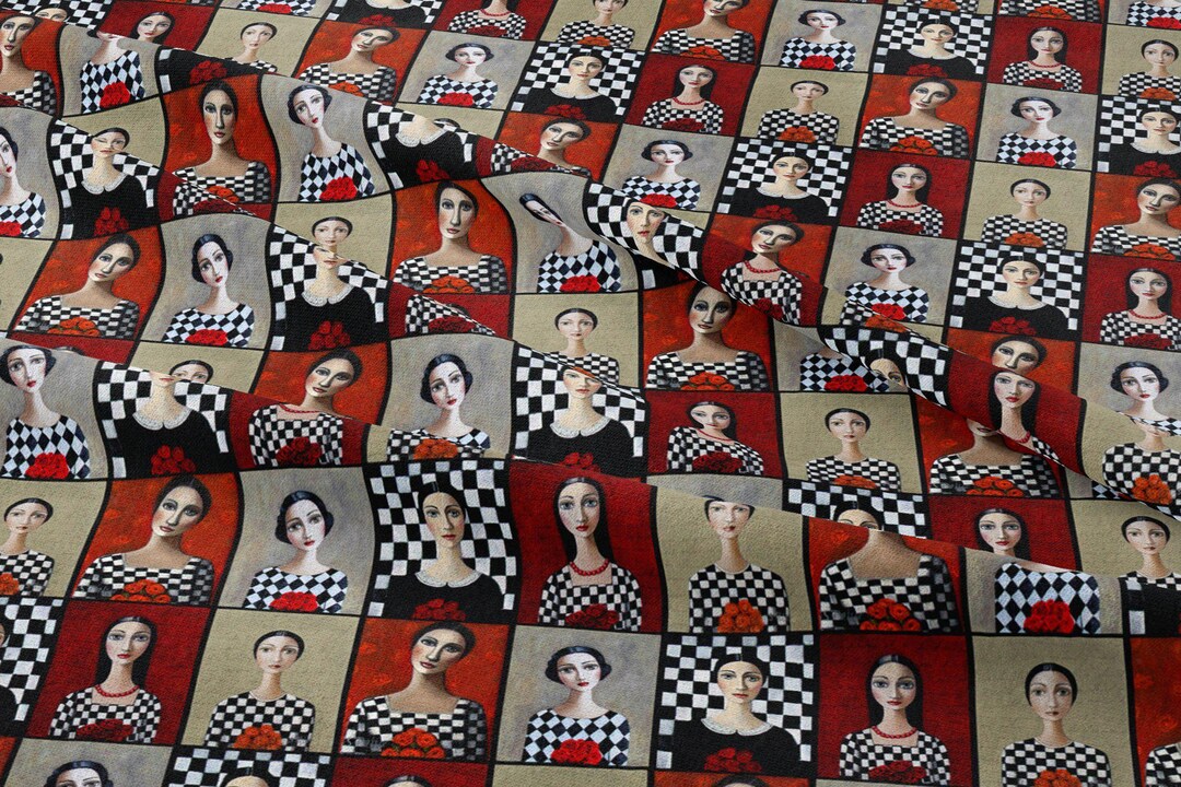 Red Black Female Figured Fabric, Upholstery Fabric by the Yard, Fabric ...