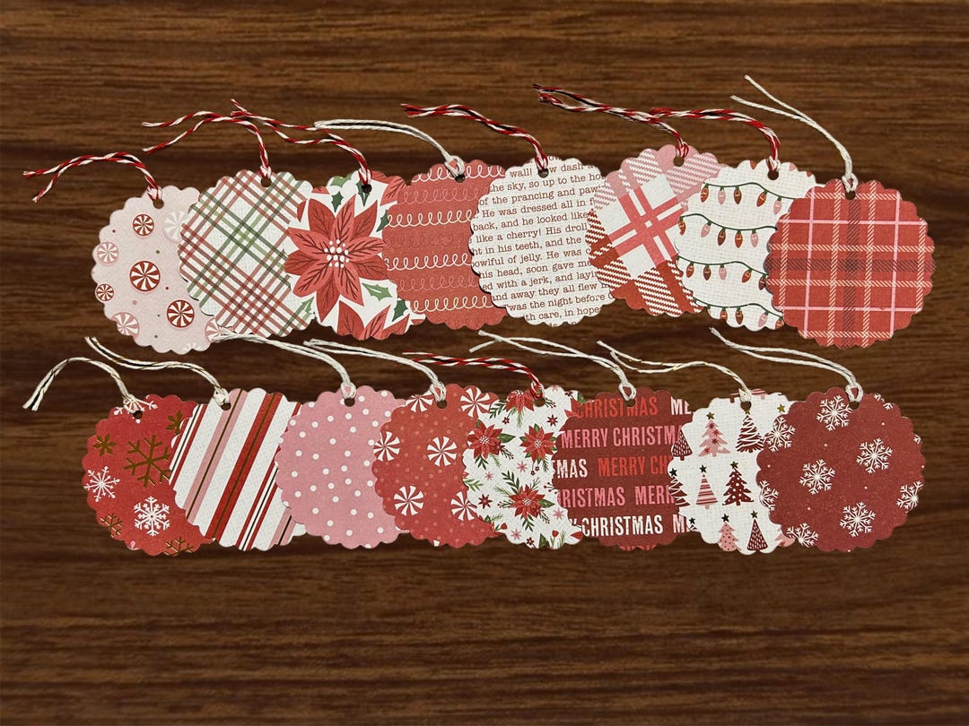 Handmade Circle Peppermint Stripe Christmas Gift Tags With Strings, Set ...