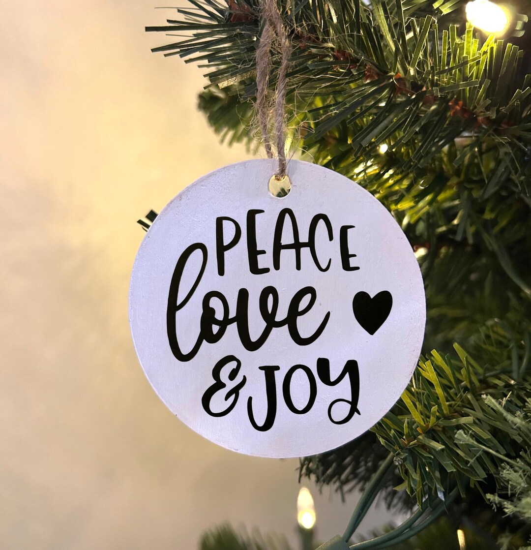 Peace Love & Joy Round Hand Painted Wooden Ornament - Etsy