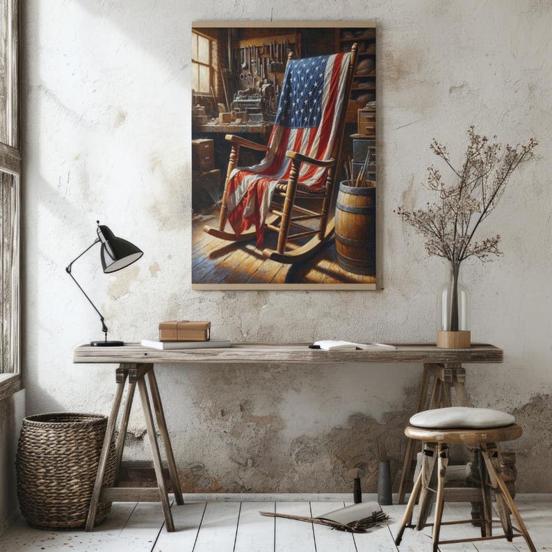 American Spirit: AI Art Featuring Flag Draped Over Rocking Chair ...