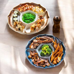 Porcelain 4 Compartment Divided Snack Serving Plate Elegant Appetizer ...