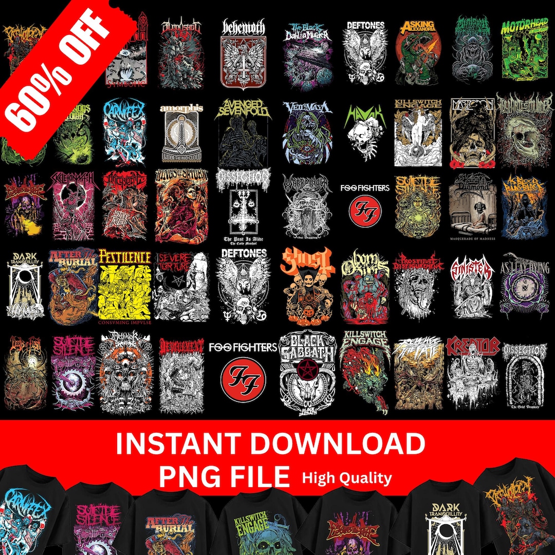 50 Heavy Metal Band Logo PNG 300DPI | Sublimation T-shirt Design ...