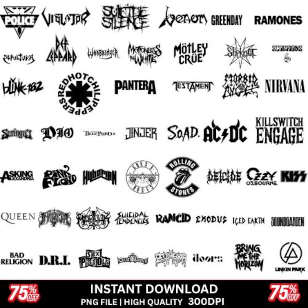 Band Logo PNG Bundle: Vintage Rock & Heavy Metal Graphics (digital ...