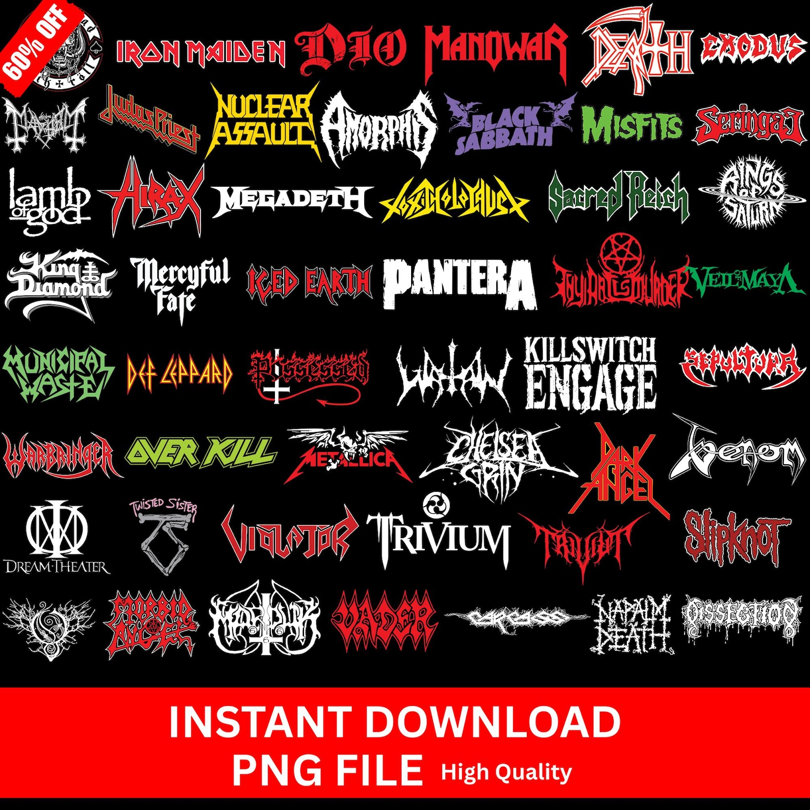 Band Logo PNG Bundle: Vintage Rock & Heavy Metal Graphics (50 Designs ...