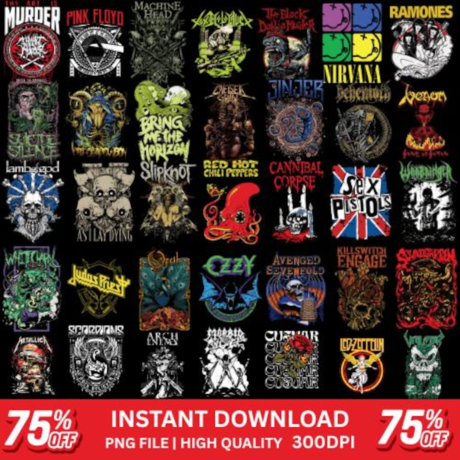 Metal Band T-shirt Designs: DTF Sublimation Bundle (digital Download ...