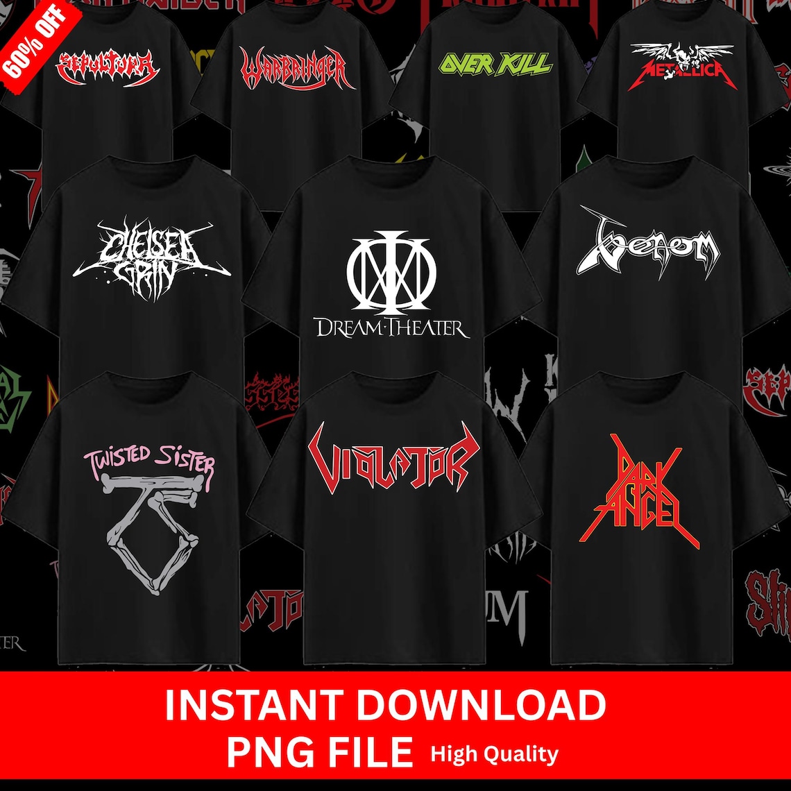 Band Logo PNG Bundle: Vintage Rock & Heavy Metal Graphics (50 Designs ...