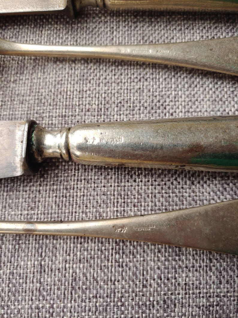 Antique Alpacca Silver Set by Berndorf Patent of 6 Knives and Forks ...