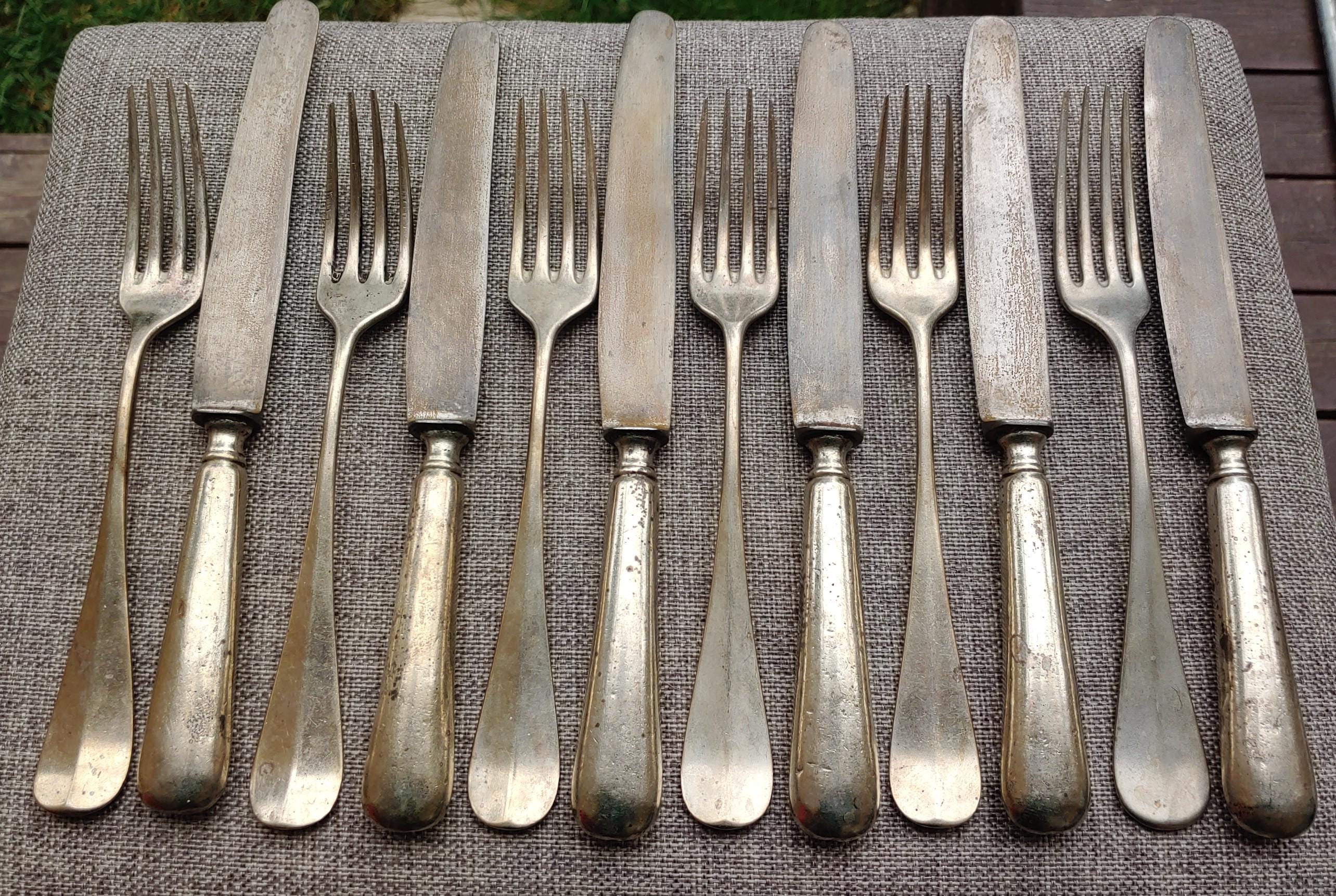 Antique Alpacca Silver Set by Berndorf Patent of 6 Knives and Forks ...