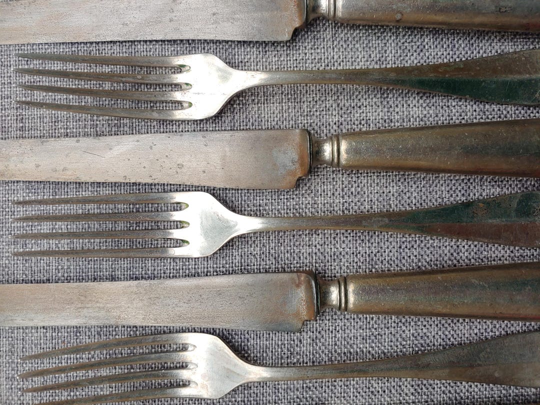 Antique Alpacca Silver Set by Berndorf Patent of 6 Knives and Forks ...