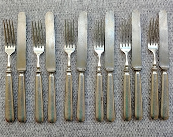 Antique Alpacca Silver Set by Berndorf Patent of 6 Knives and Forks ...