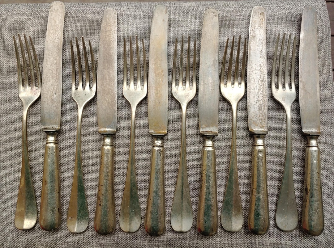 Antique Alpacca Silver Set by Berndorf Patent of 6 Knives and Forks ...