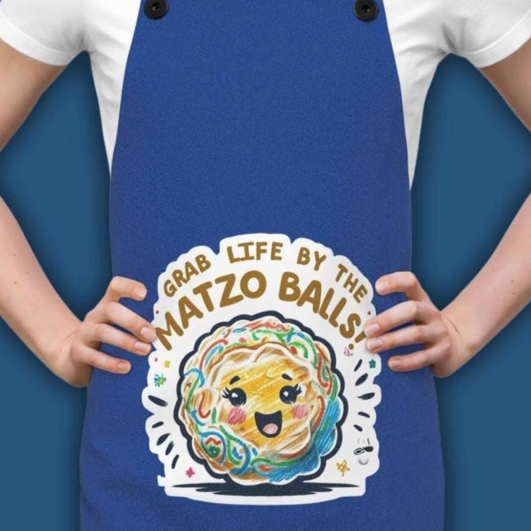 Funny Hanukkah Apron Grab Life by the Matzo Balls Dark Blue Kitchen ...