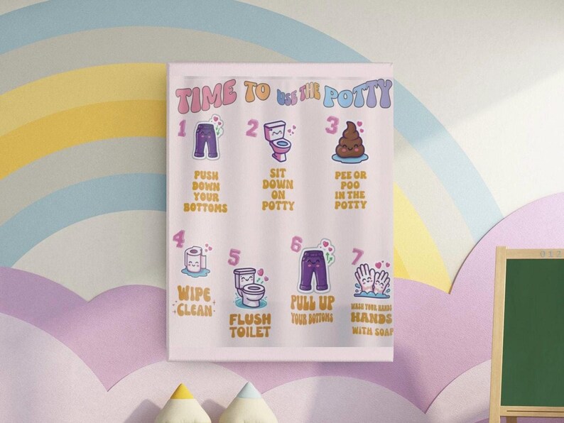 Custom Wall Art With Potty Training Chart - Fun Kids Bathroom Decor for ...