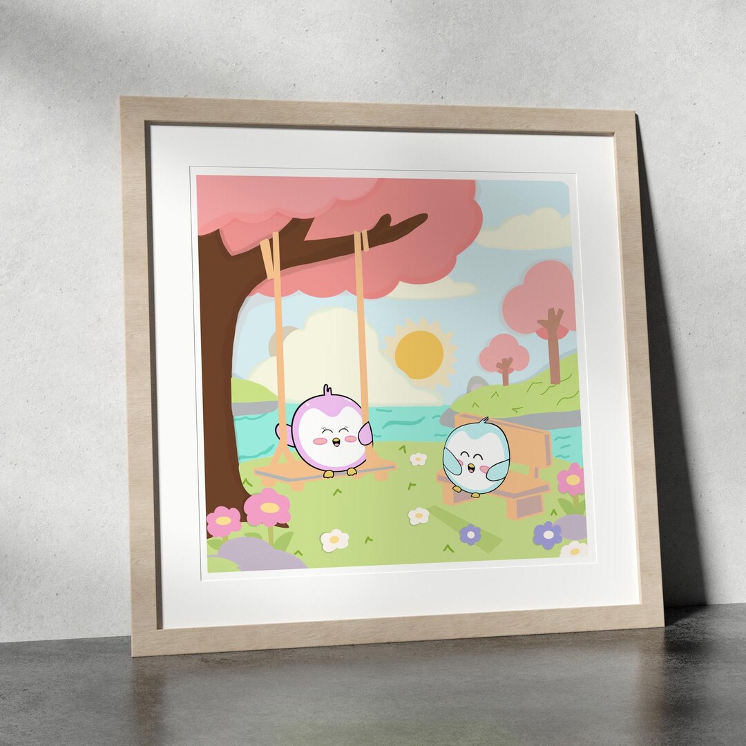 Cute Spring Art Print; Hand Drawn Digital File Download PNG Spring Park ...