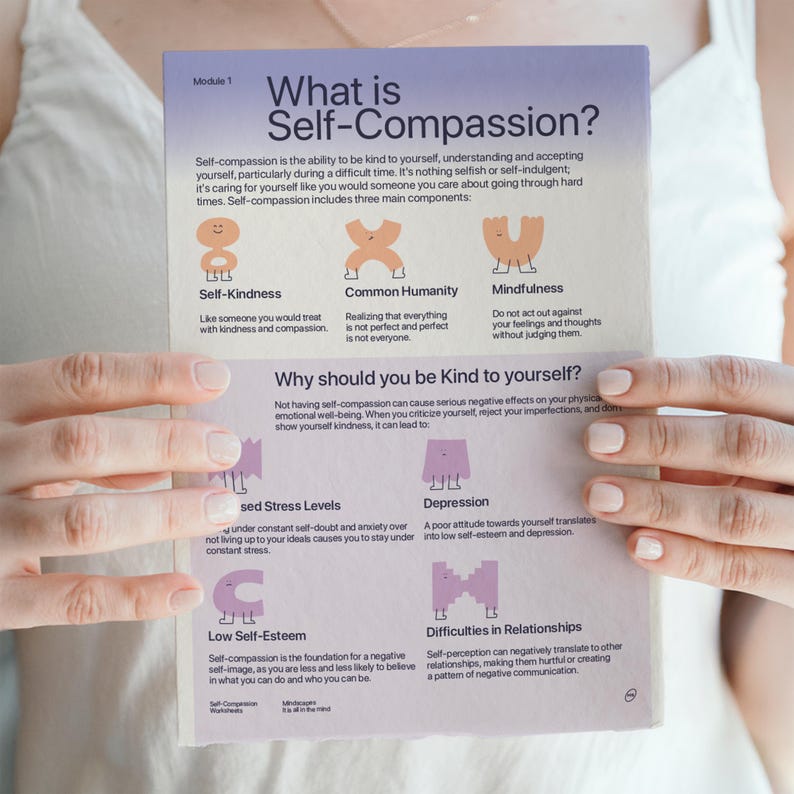 Self-compassion Worksheets | Therapy Workbook | Self-love Planner - Etsy