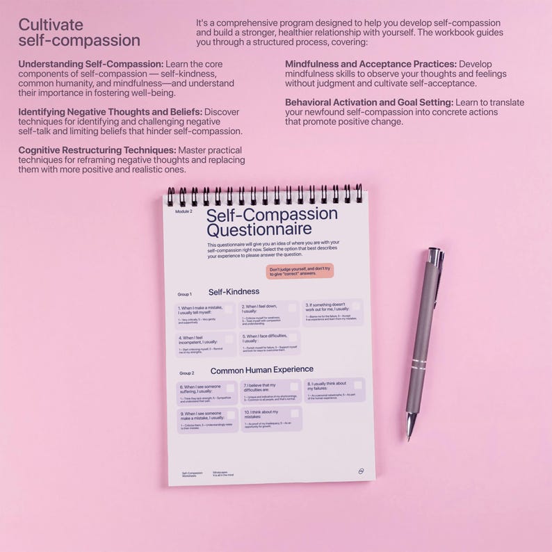 Self-compassion Worksheets | Therapy Workbook | Self-love Planner - Etsy
