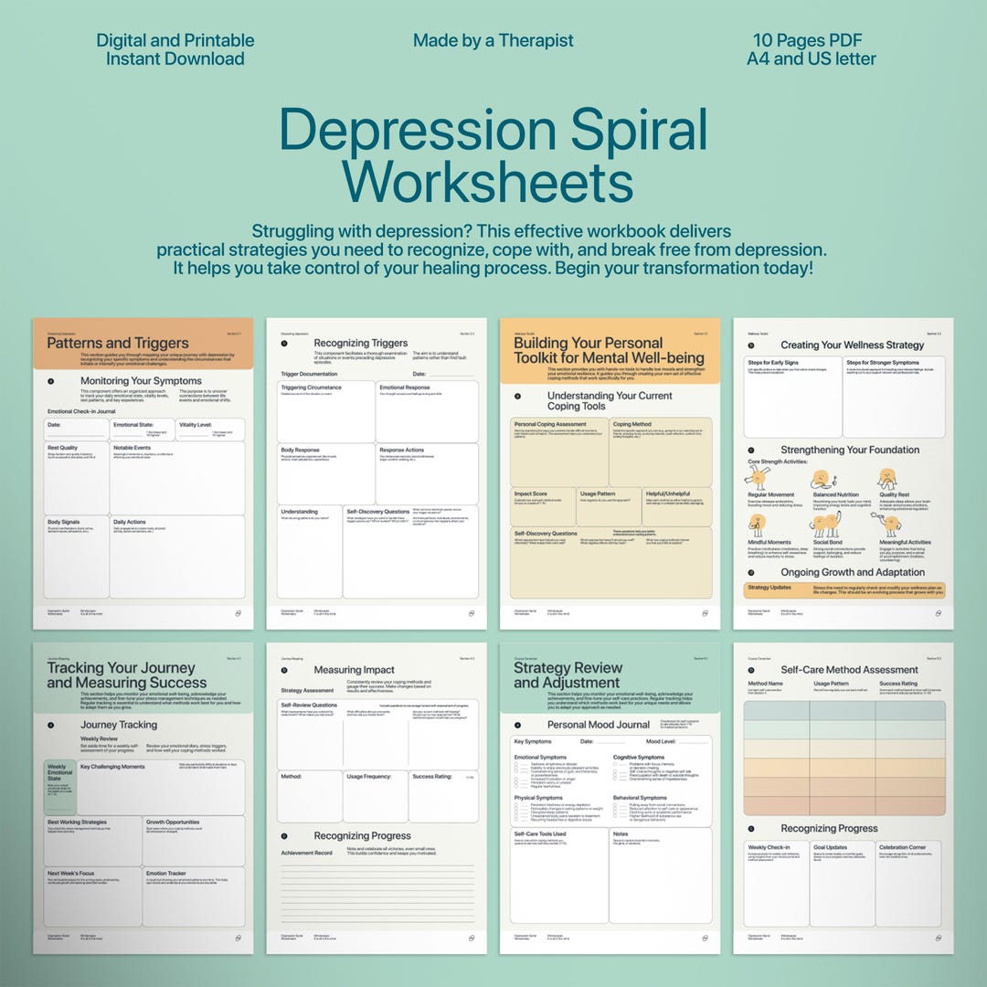Depression Worksheets | Therapy Workbook | Depression Self-help ...