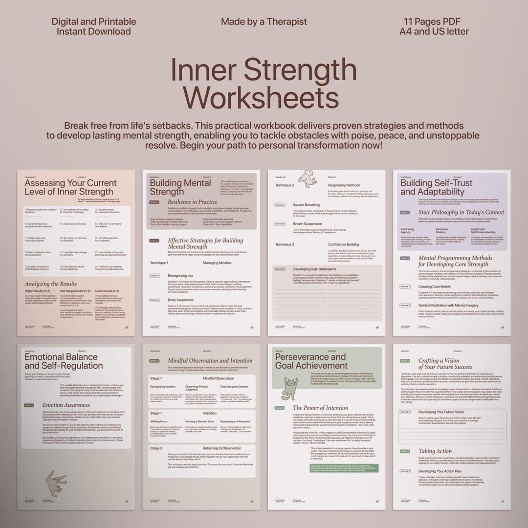 Inner Strength Workbook | Inner Peace, Courage | Resilience Worksheets ...