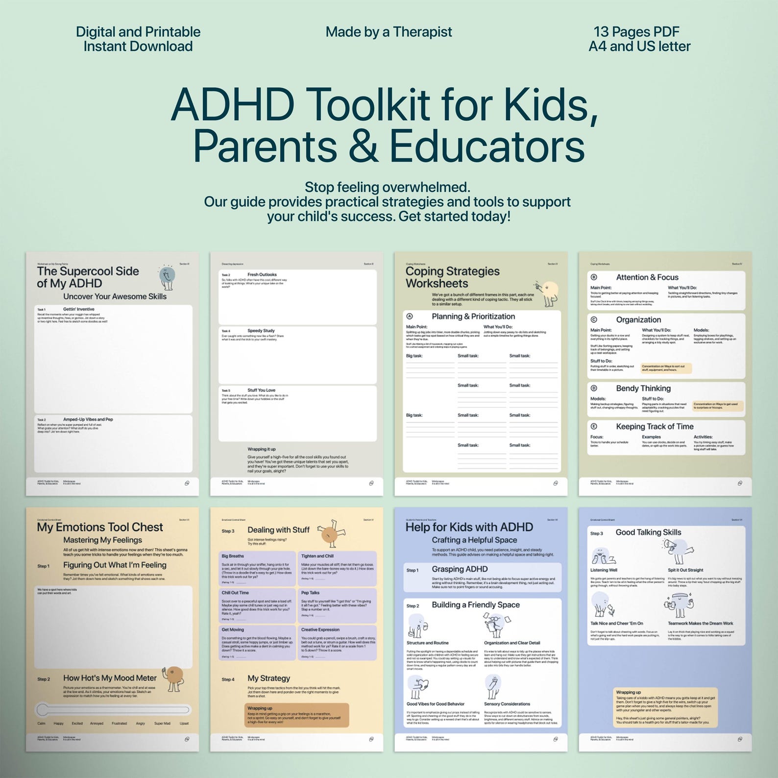 ADHD Toolkit for Kids, Parents, and Educators | ADHD Workbook | Therapy ...