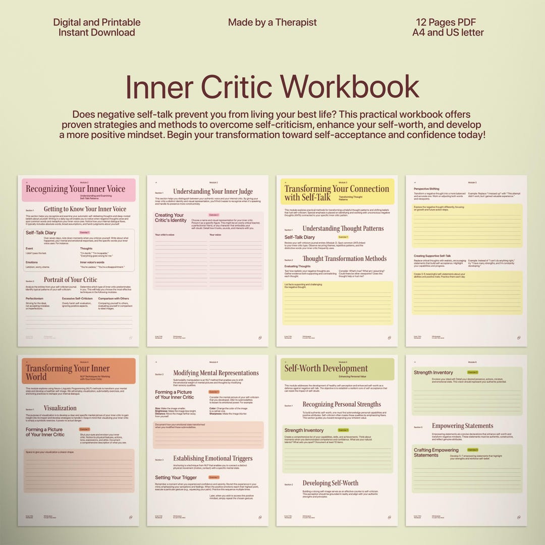 Inner Critic Workbook | Self-acceptance | Negative Self-talk | Personal ...