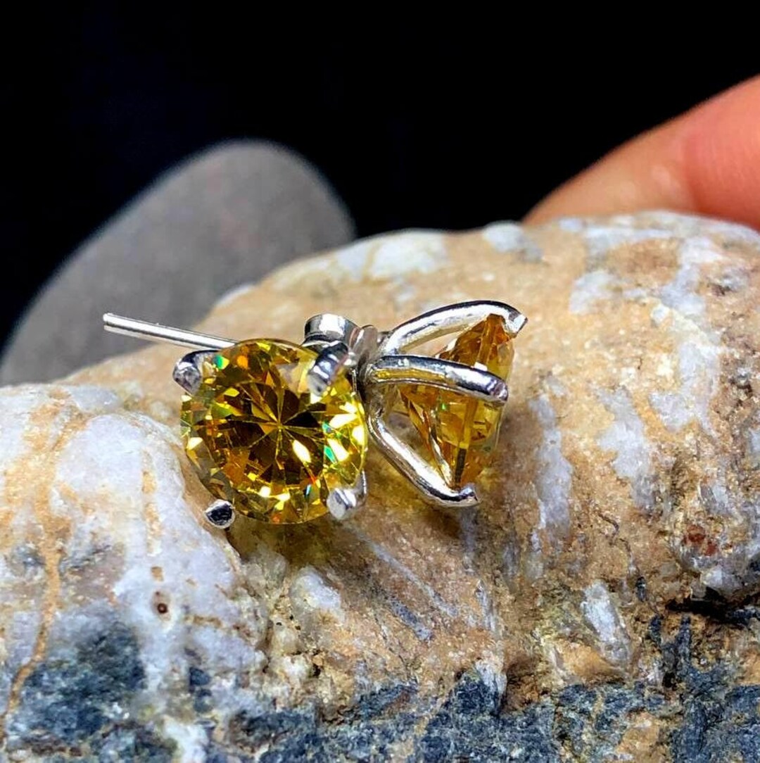 925 Sterling Silver Citrine Stud Earrings | Genuine Citrine Gemstone ...