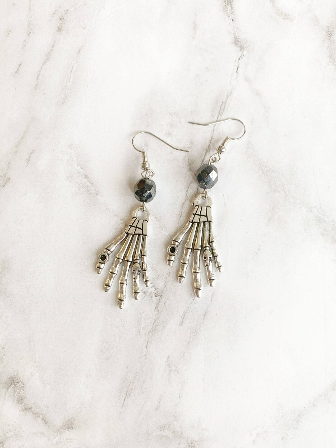 Skeleton Hand Earrings: Black Crystal Beads, Gothic Halloween Jewelry ...