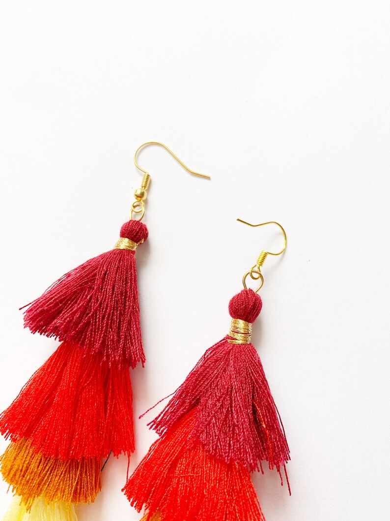 Tassel Earrings. Tiered Tassel Earrings. Fringe Earrings. Fall | Etsy