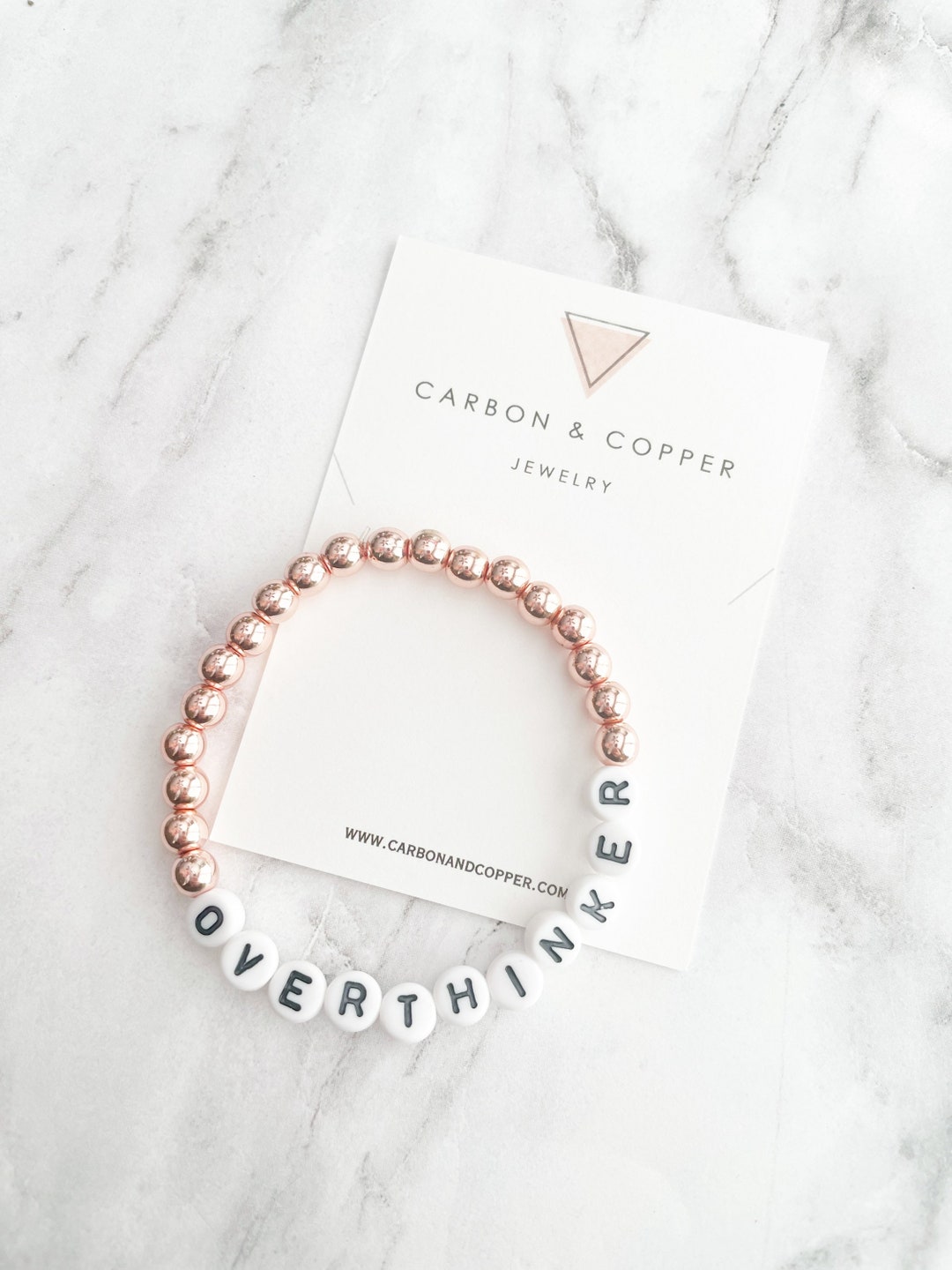 Overthinker Bracelet: Rose Gold Hematite Letter Bead Jewelry - Etsy