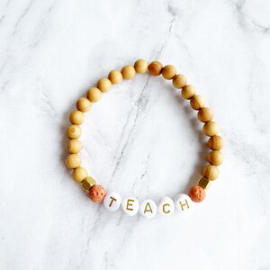 Beaded Teacher Bracelet. Essential Oil Bracelet. Letter Bead Jewelry ...