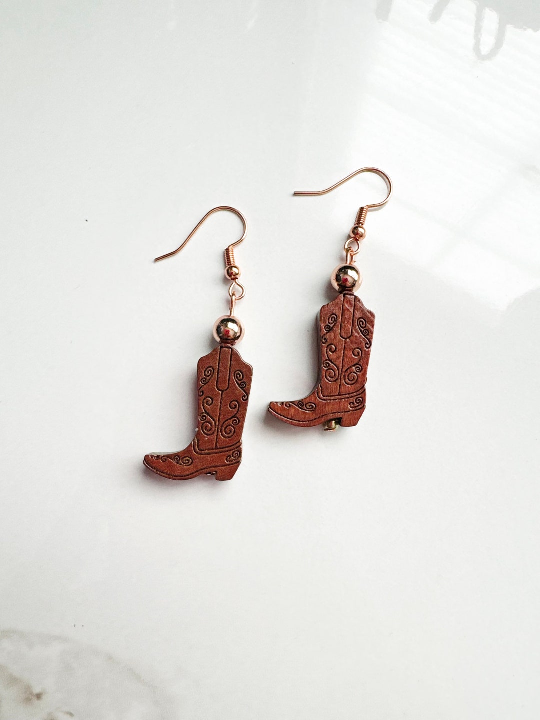Cowboy Boot Earrings. Cowboy Themed Earrings. Rose Gold Earrings. Cowgirl Earrings. Southwestern ...