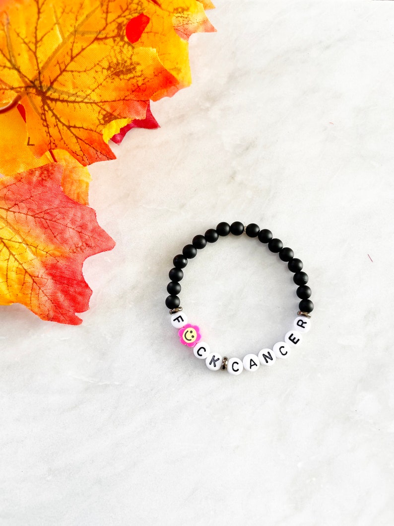 Black Cancer Bracelet. Fck Cancer Bracelet. Pink Flower - Etsy