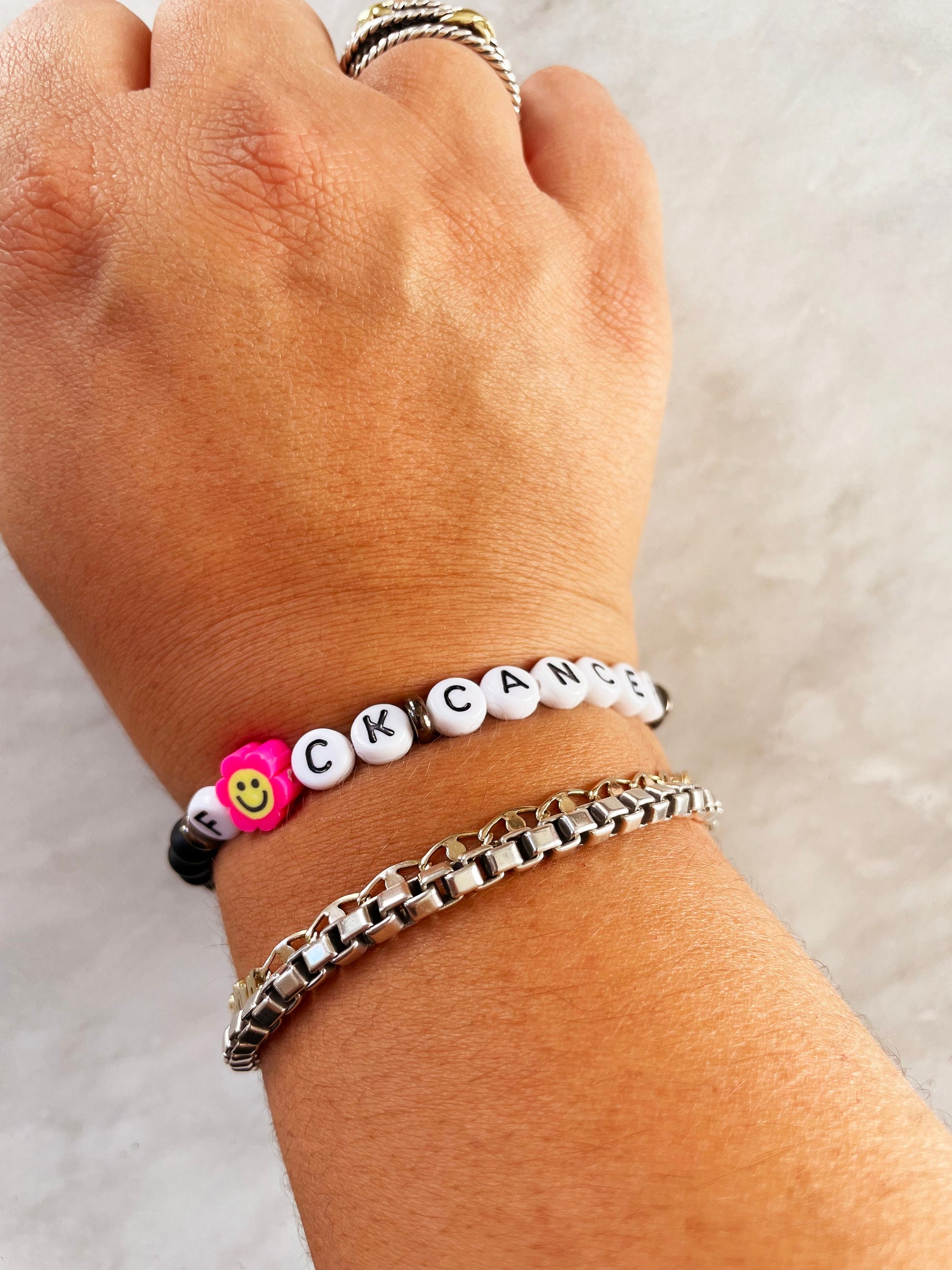 Black Cancer Bracelet. Fck Cancer Bracelet. Pink Flower - Etsy