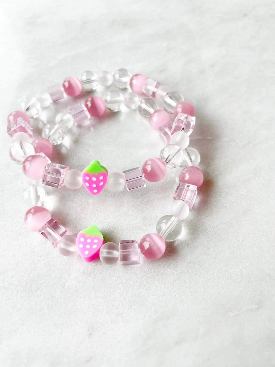 Beaded Strawberry Bracelet. Pink Strawberry Bracelet. Strawberry ...
