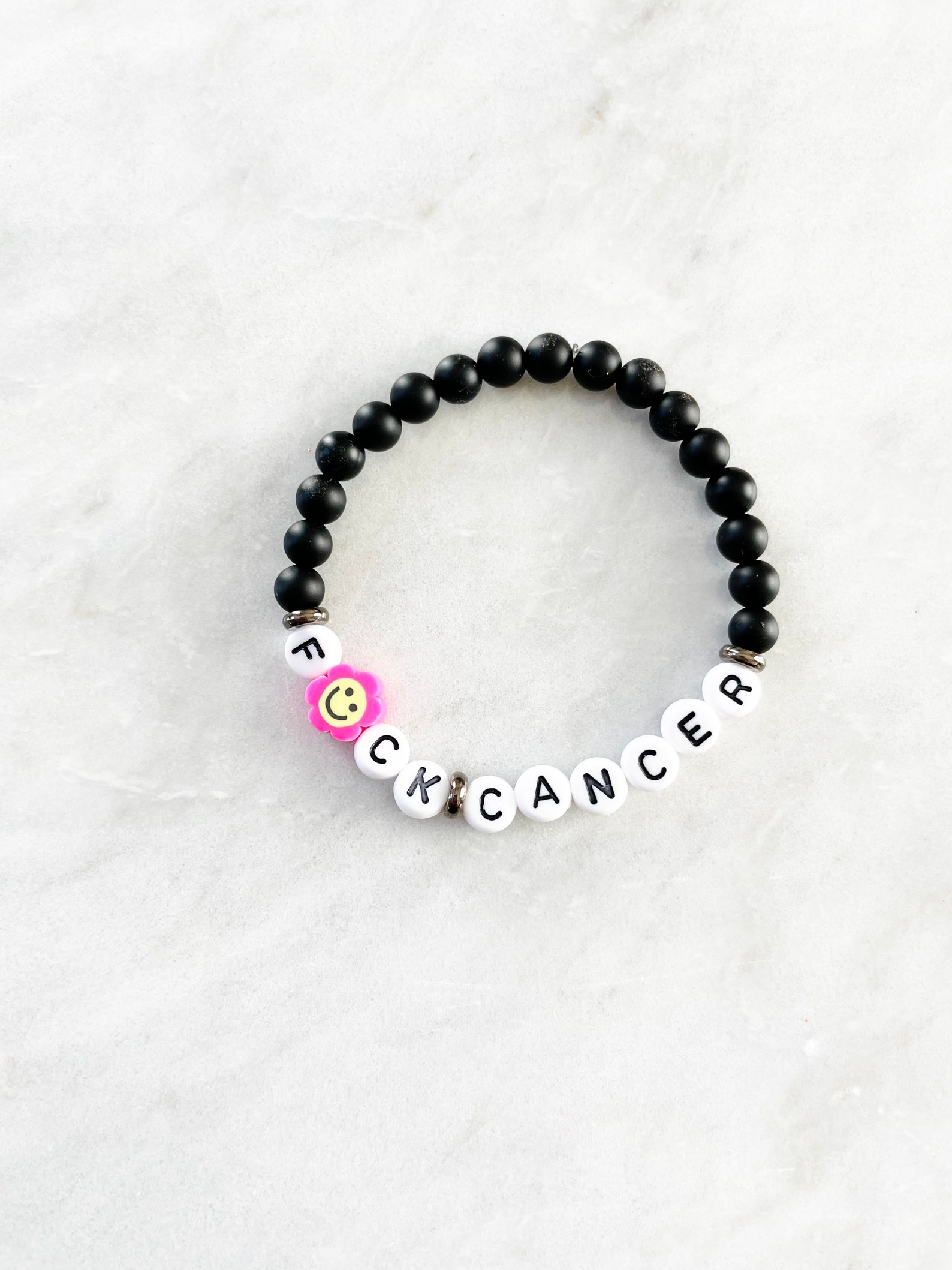 Black Cancer Bracelet. Fck Cancer Bracelet. Pink Flower - Etsy