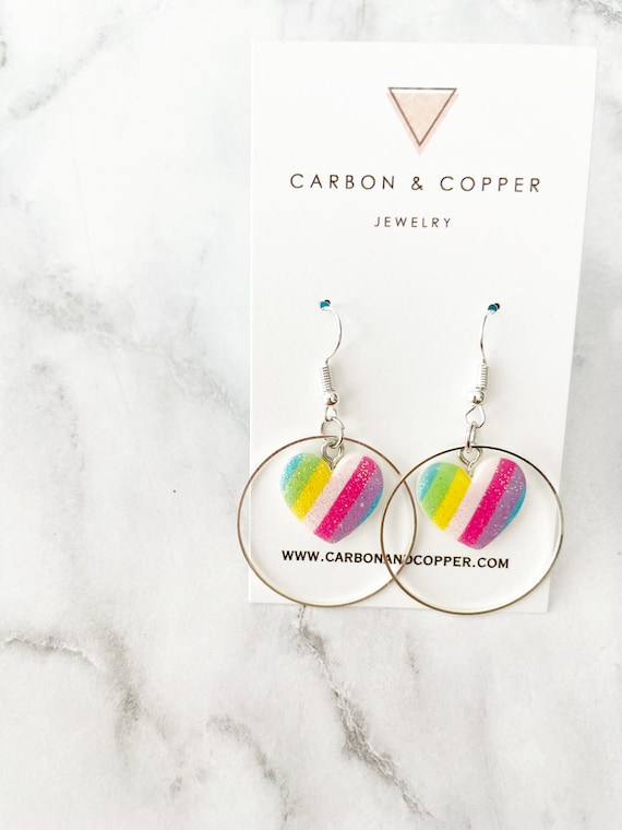 Rainbow Heart Earrings. Rainbow Hoop Earrings. Heart Hoop Earrings. Rainbow Jewelry. Valentines Day Jewelry. Love is Love Earrings Etsy