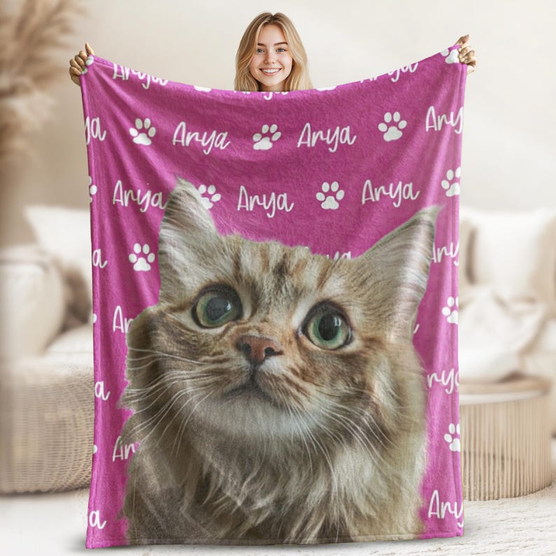 Personalized Cat Face Blankets, Custom Cat Blanket, Personalized Pet ...