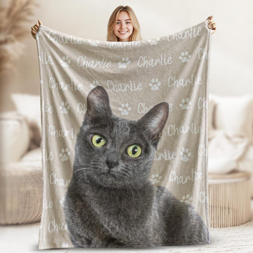 Personalized Cat Face Blankets, Custom Cat Blanket, Personalized Pet ...