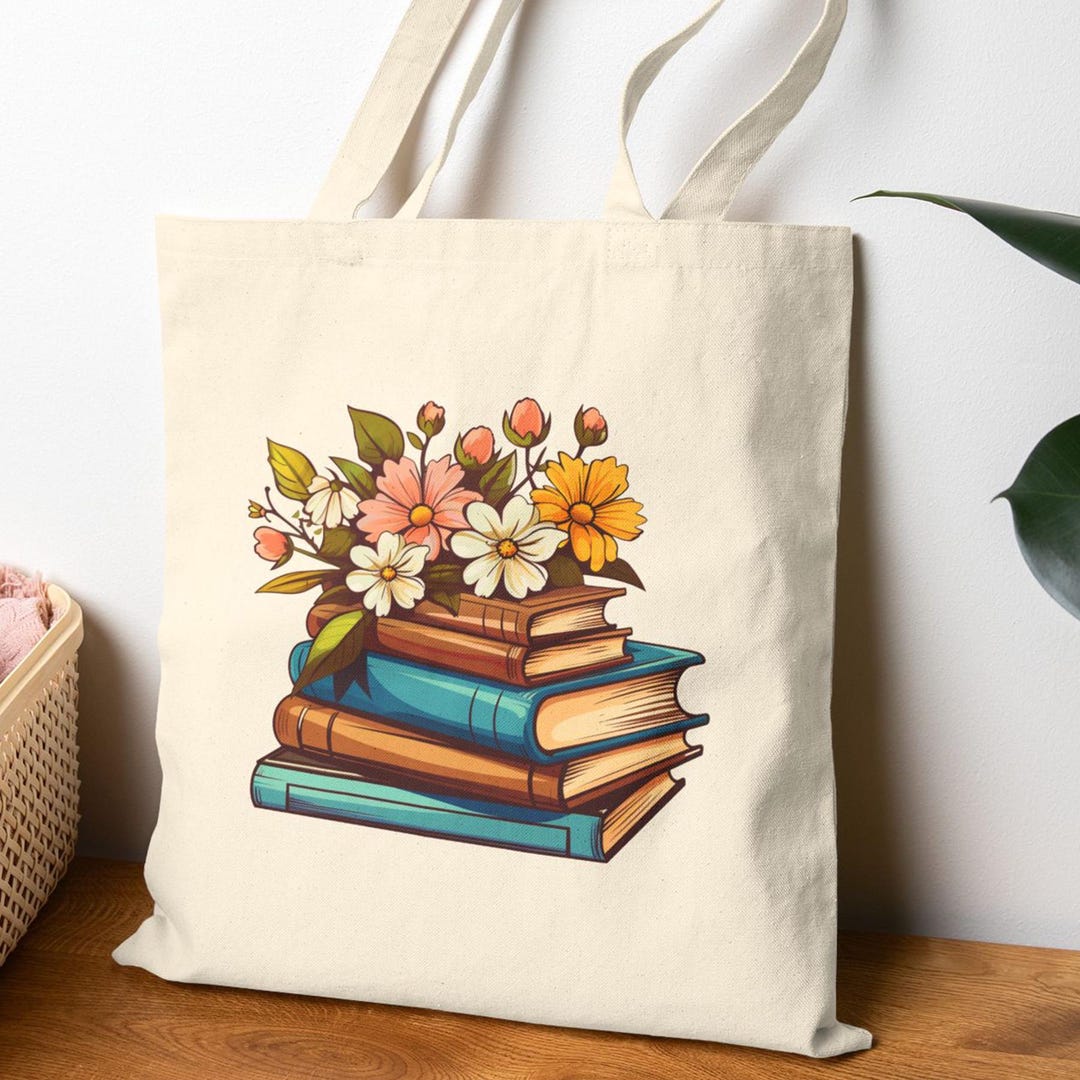 Floral Book Tote Bag, Reading Bag, Book Lover Gift, Bookworm Bag ...