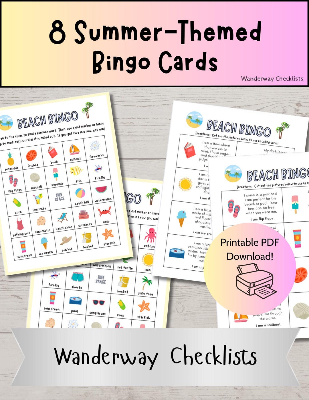 Beach Bingo Game | Printable Beach Bingo for All Ages! - Etsy