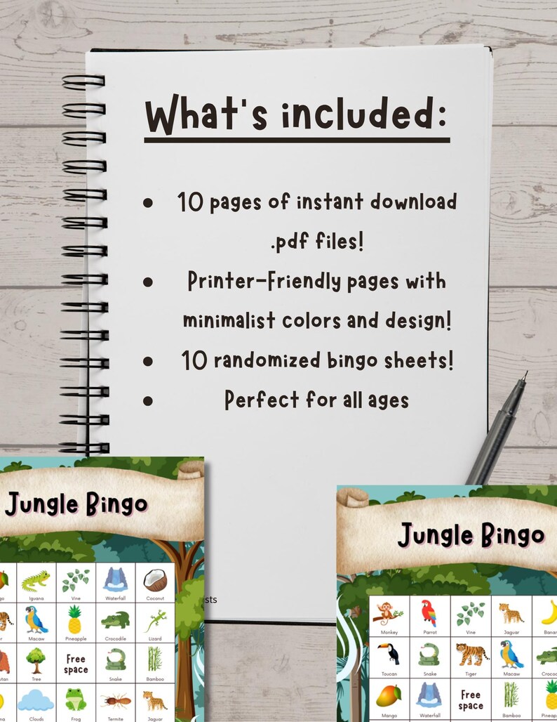 Jungle Bingo Game: 10 Unique Printable Cards (PDF Download) - Etsy